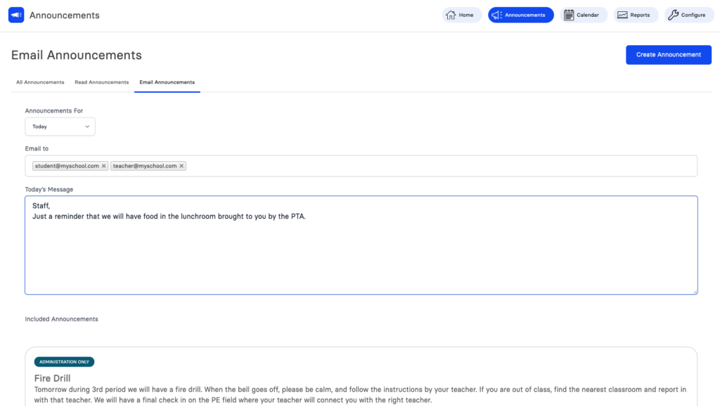 Email Announcements – Software 4 Schools